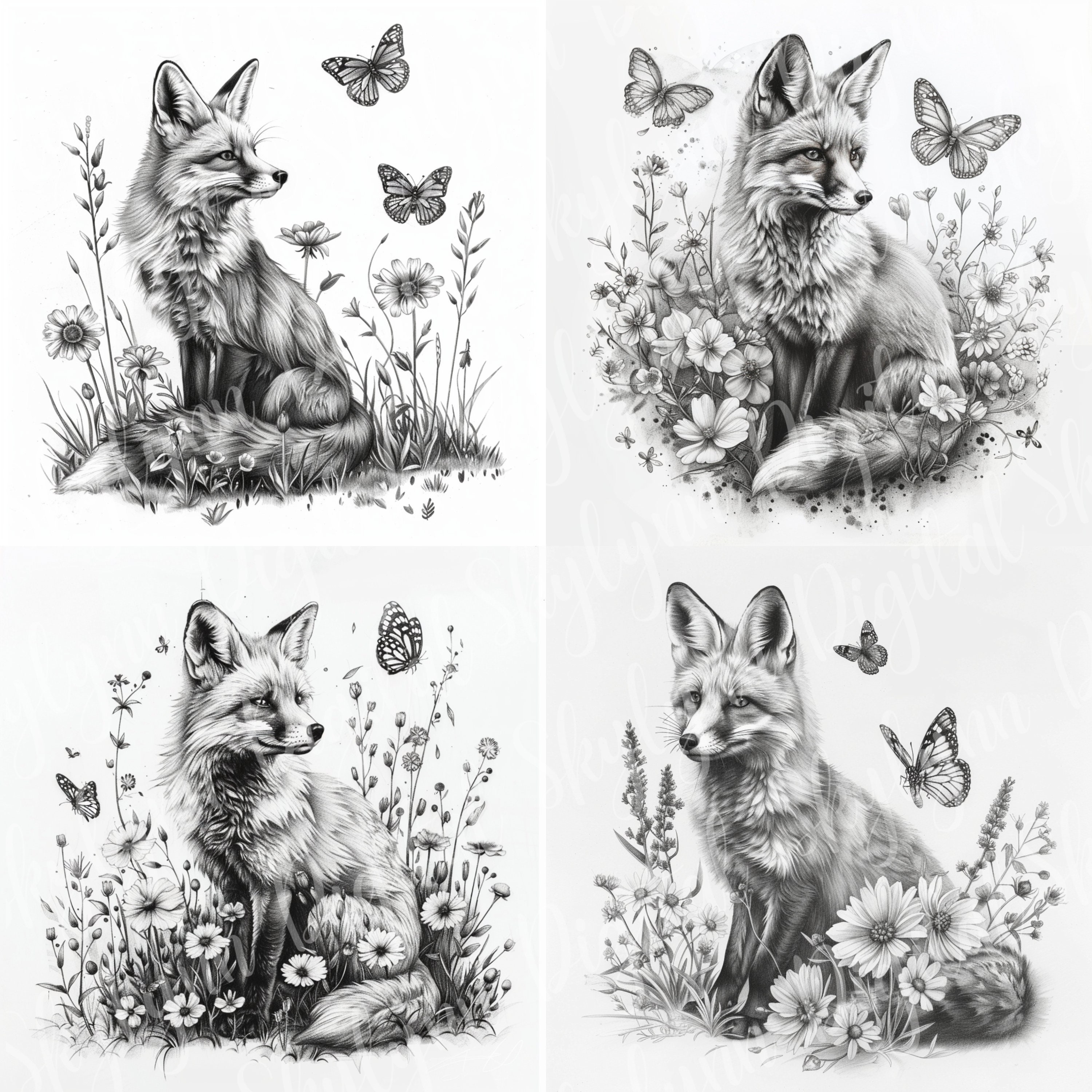 24 Fox and Flowers With Butterflies Clipart, Printable, Perfect for or ...