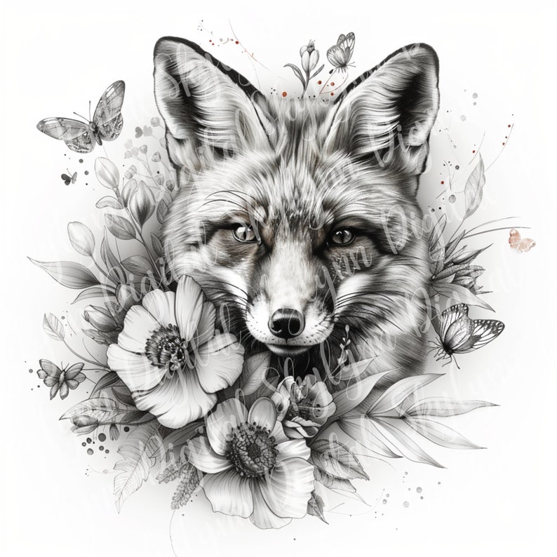 9 Fox and Flowers With Butterflies Clipart, Printable, Perfect for or ...