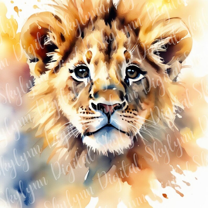 Set of Watercolor Baby Lion Cub Clipart Png Image Digital Download for ...