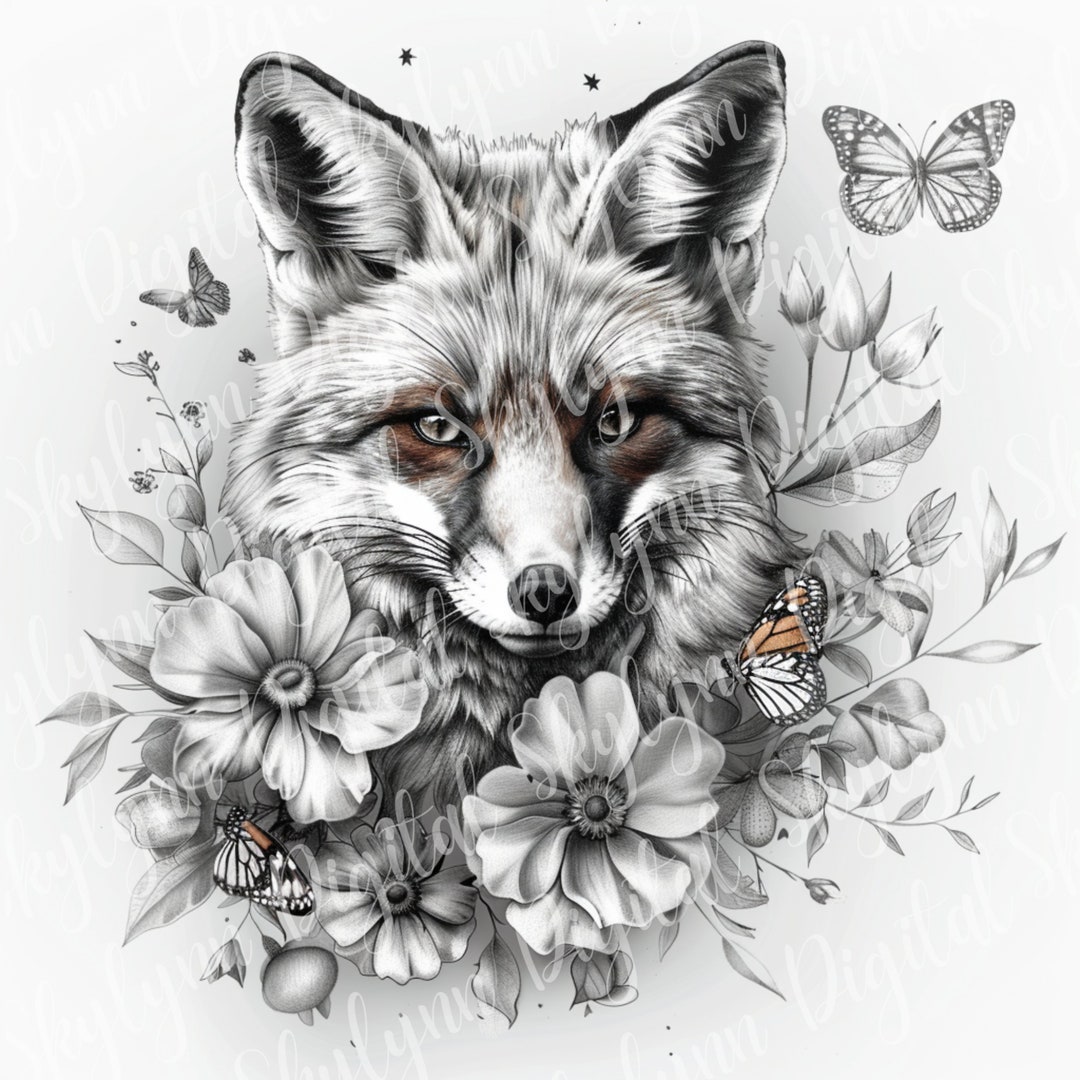 9 Fox and Flowers With Butterflies Clipart, Printable, Perfect for or ...
