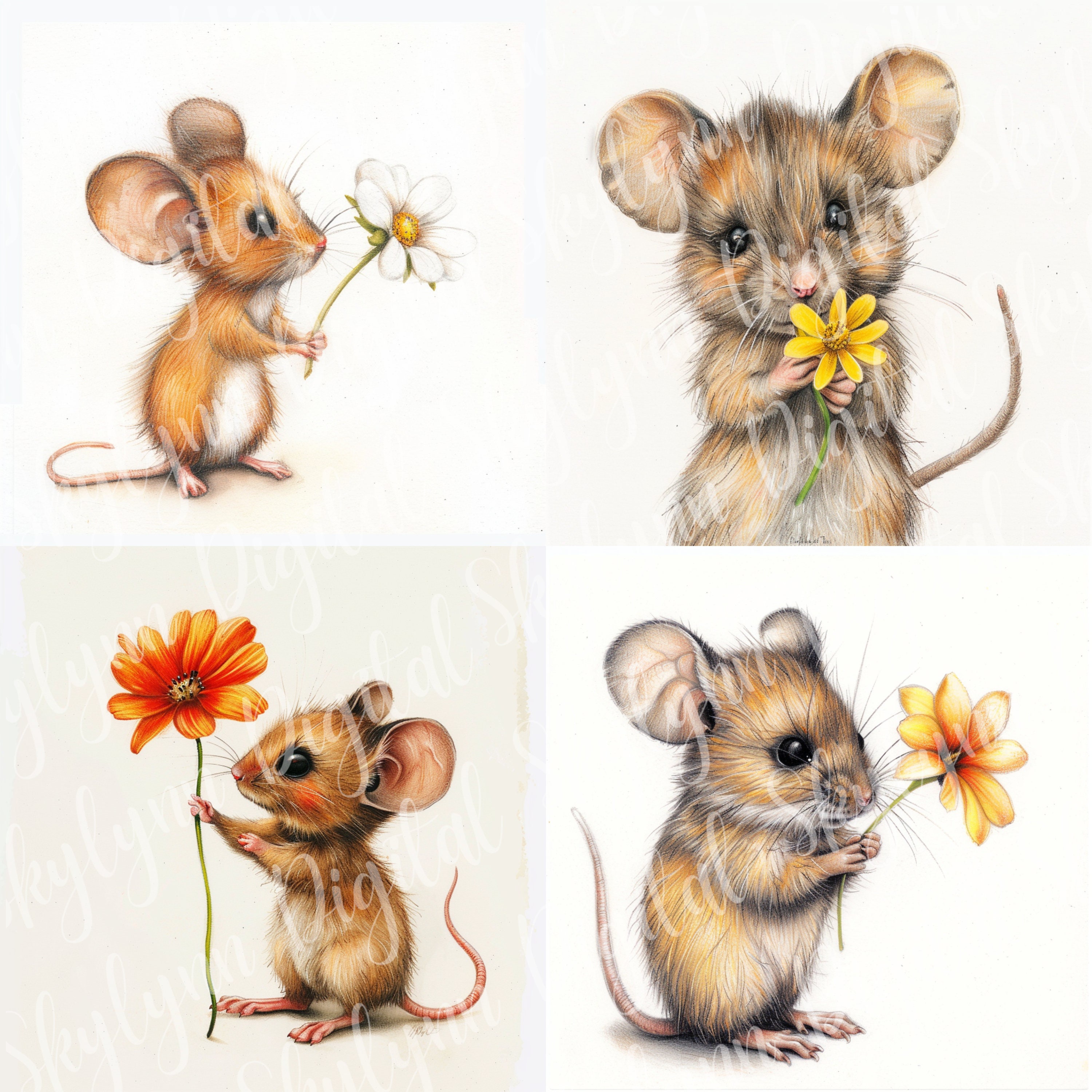 17 Adorable Mouse and Flower Clipart, Printable, Perfect for or Any ...