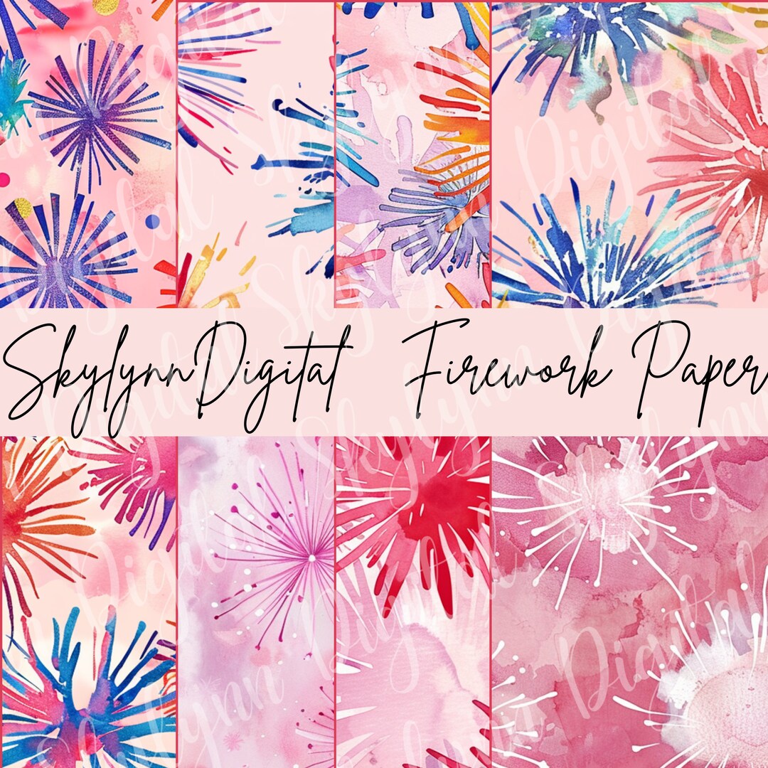 16 Fireworks Digital Paper, Digital Scrapbook Paper Packet, Fabric ...