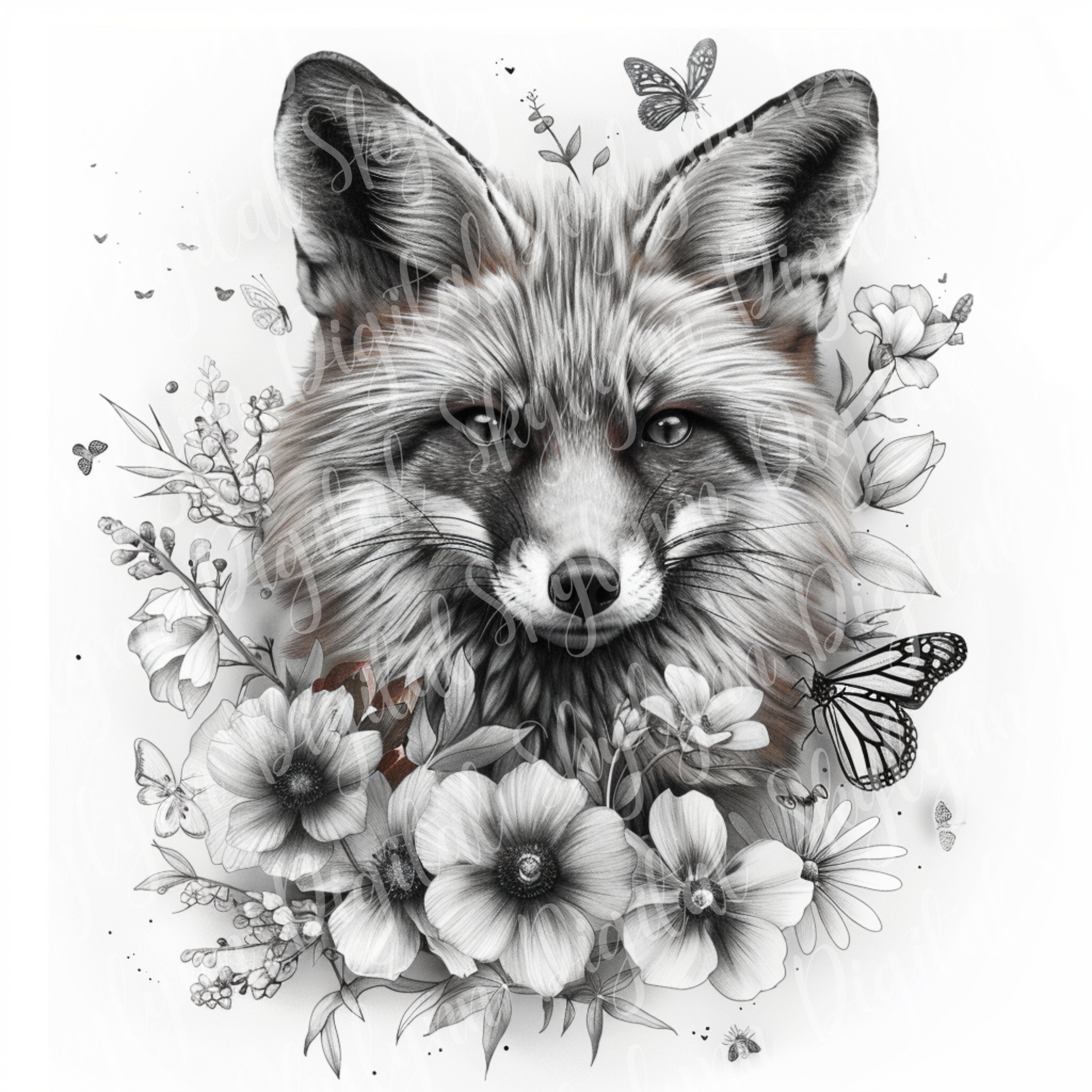 9 Fox and Flowers With Butterflies Clipart, Printable, Perfect for or ...