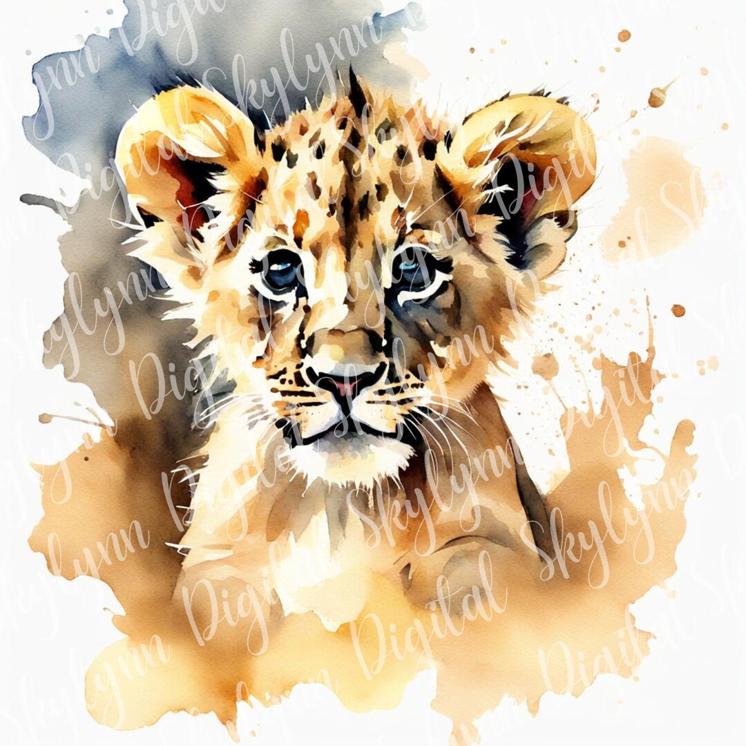 Set of Watercolor Baby Lion Cub Clipart Png Image Digital Download for ...