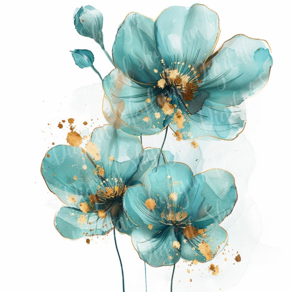 Teal Flowers - Etsy