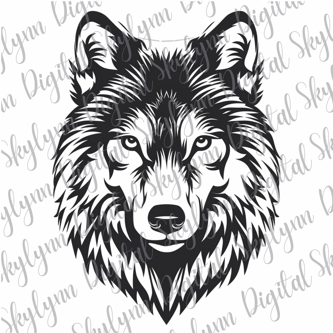 8 Back and White Clipart Images of a Wolf's Face, Printable, Project ...