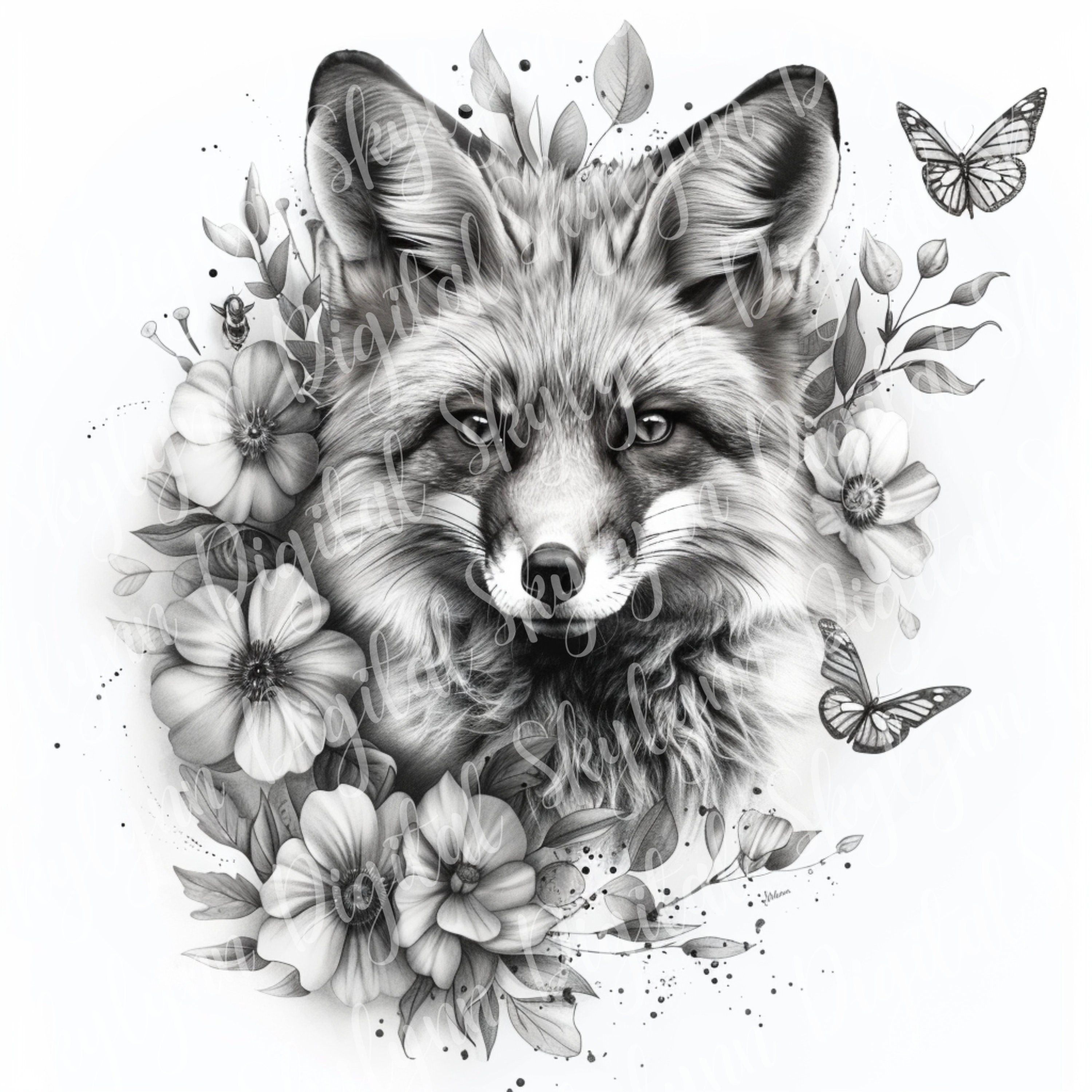 9 Fox and Flowers With Butterflies Clipart, Printable, Perfect for or ...