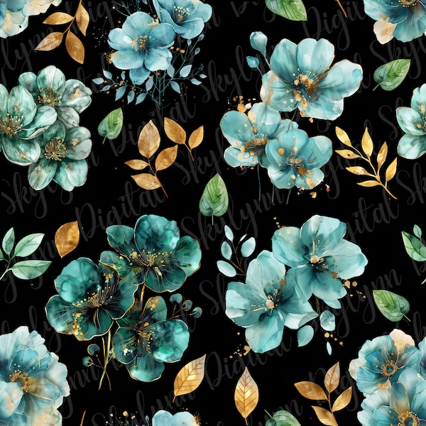 Teal Floral Fabric - Etsy