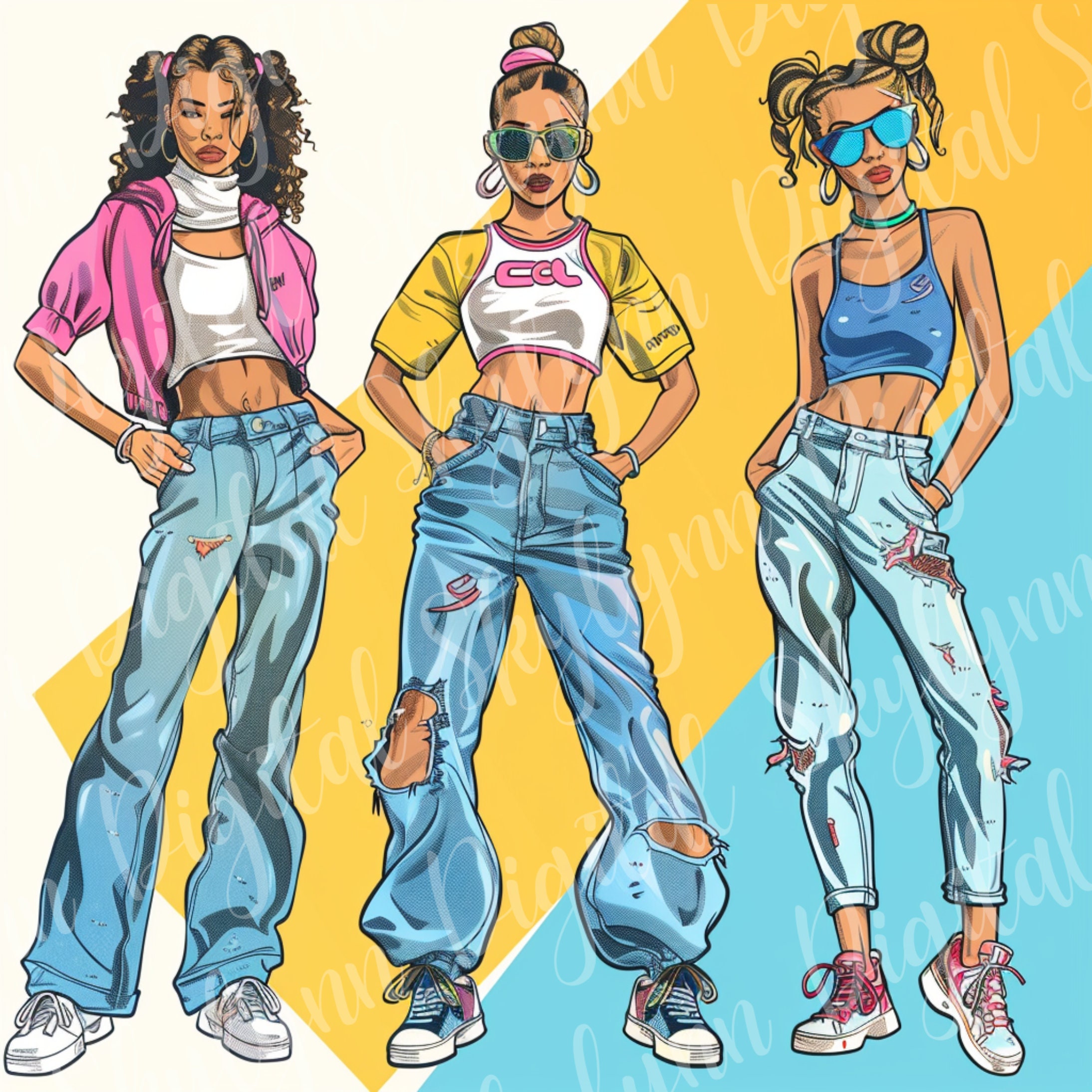 9 90s Girls, Watercolor, Celestial Design Art, Printable, Project ...