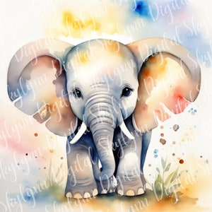 Set of Watercolor Baby Elephant Perfect for Baby's Room or Any Project ...