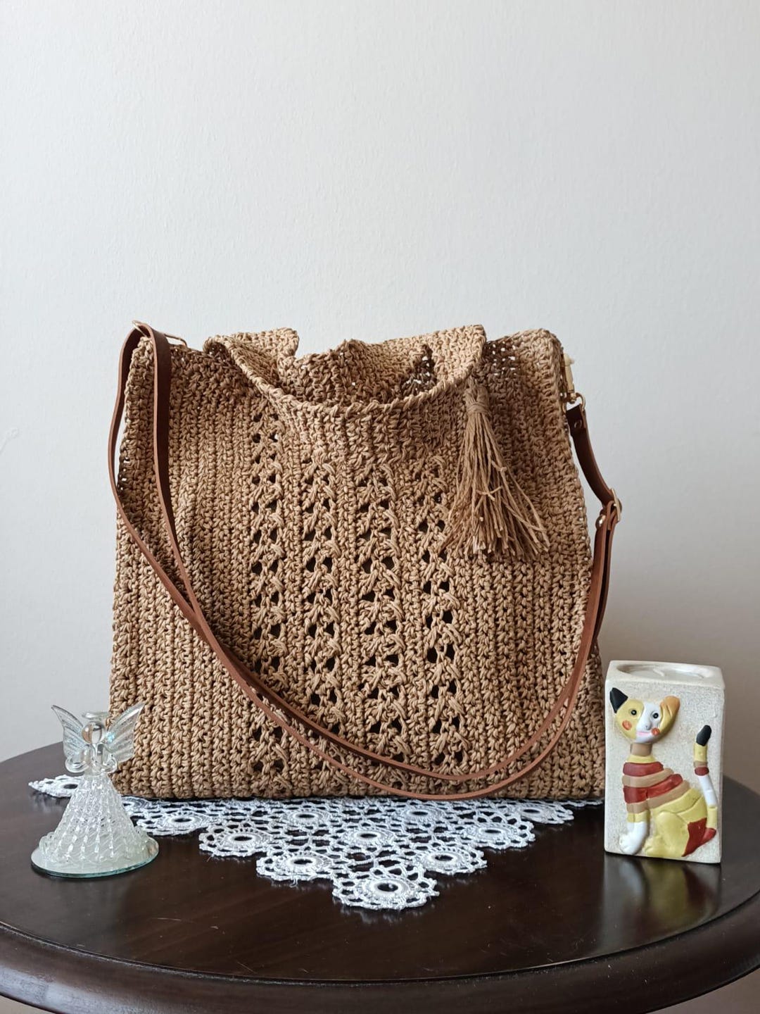 Knitted Paper Yarn Bag, Crochet Paper Yarn Tote,summer Casual Shoulder ...