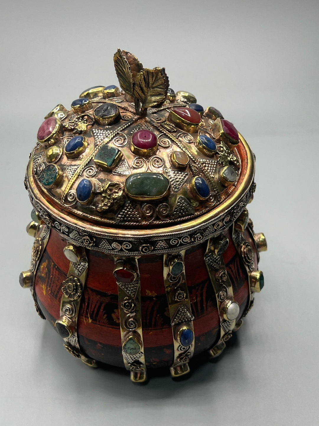 Afghan Spice Box Wooden Dome Lid Box With Decorative Jar - Etsy