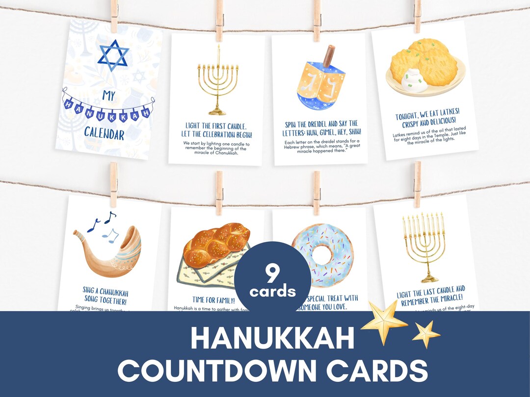 Hanukkah Kids Countdown Cards | Jewish Holiday Calendar | Printable ...