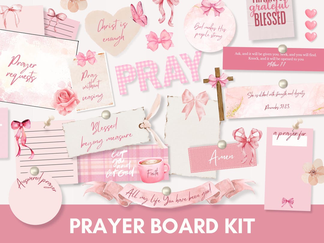 Printable Pink Prayer Board Starter Kit | Aesthetic Girls Vision Board ...