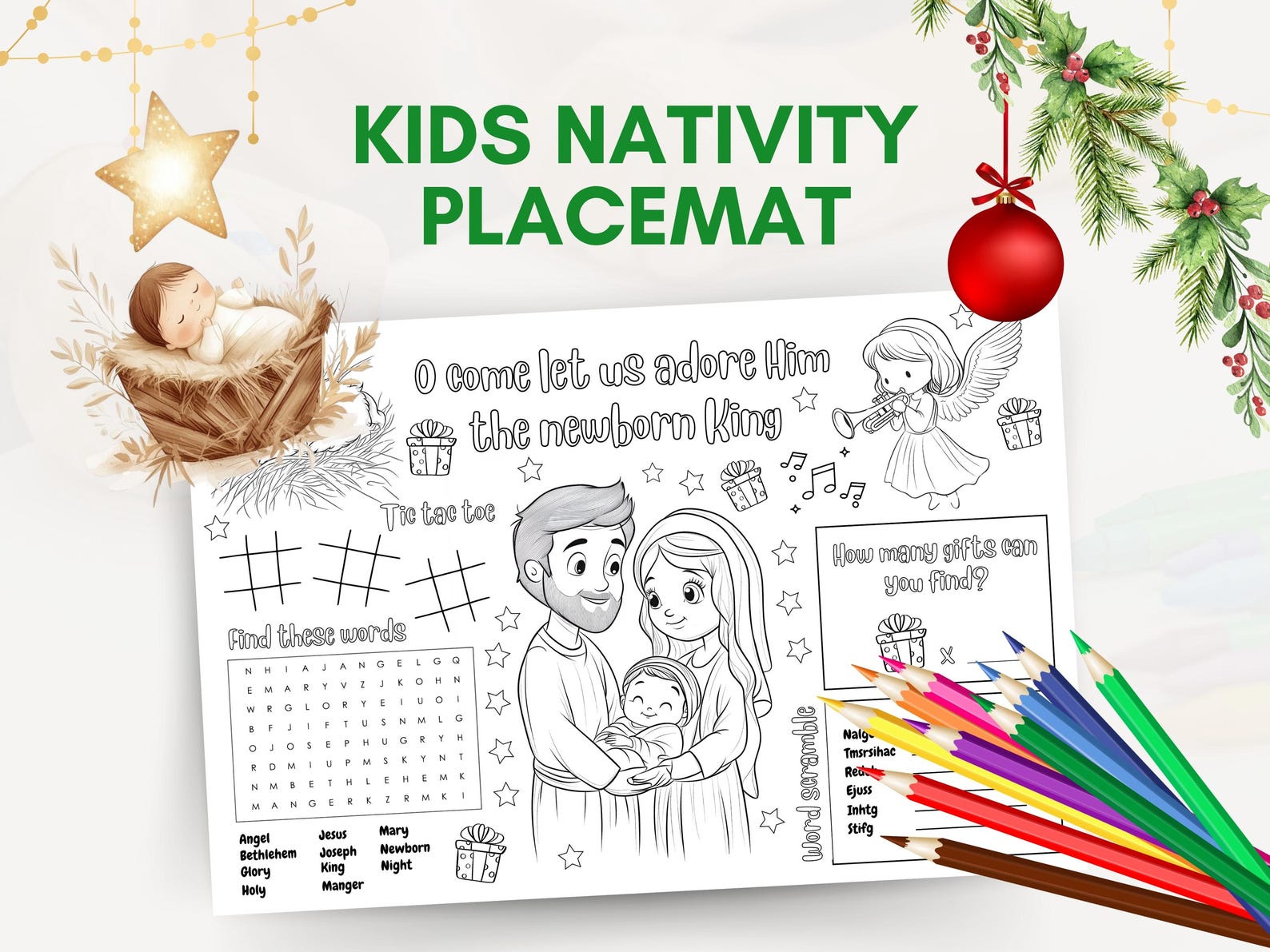 Printable Christmas Activity Placemat | Nativity Coloring Sheet for ...