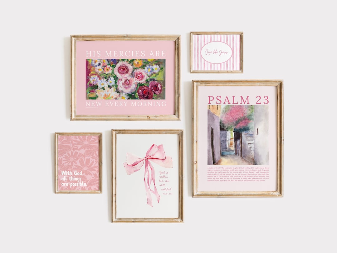 Pink Christian Vintage Gallery Wall Set of 5 | Art Bundle, Cute Preppy ...