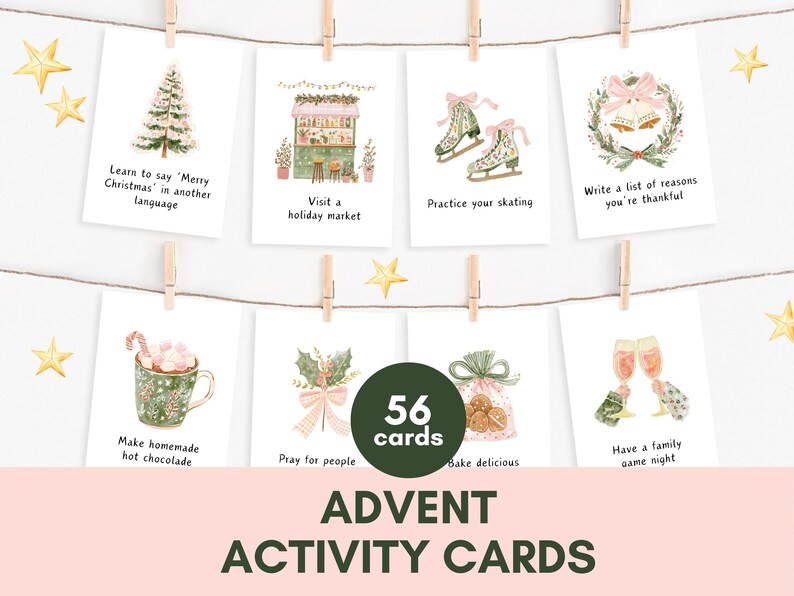 56 Christian Advent Activity Cards for Kids, Christmas Countdown ...