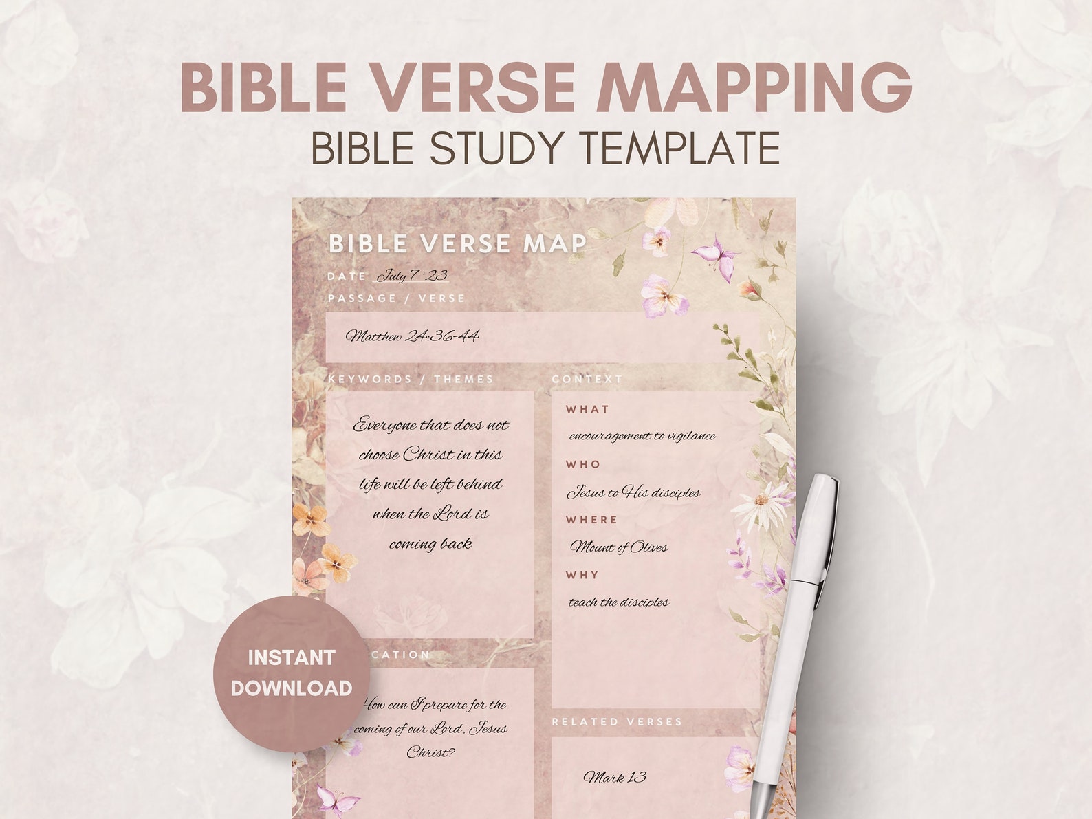 Floral Bible Verse Mapping Bible Verse Study Bible Study Template ...