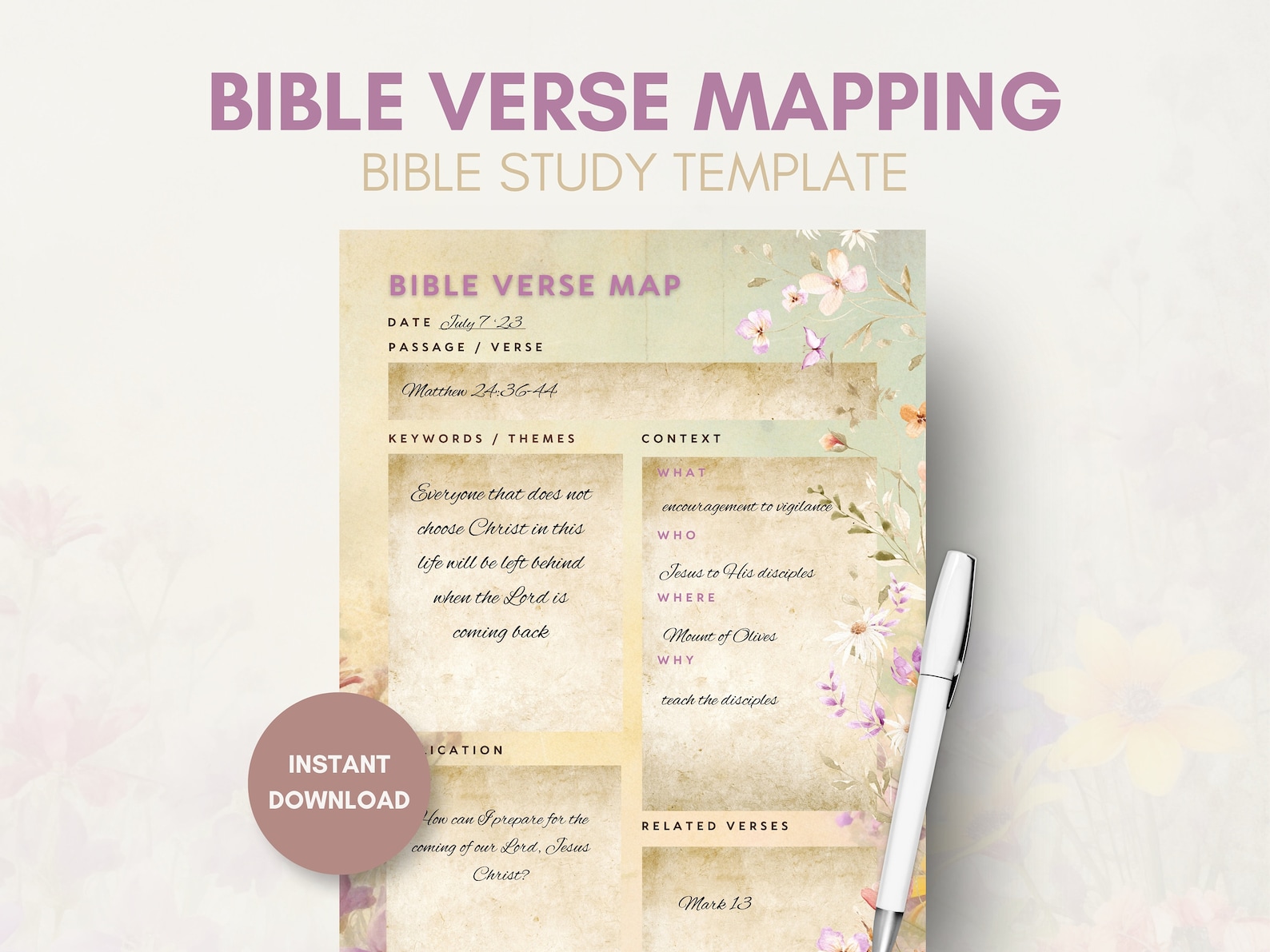 Floral Bible Verse Mapping | Bible Verse Study | Bible Study Template ...