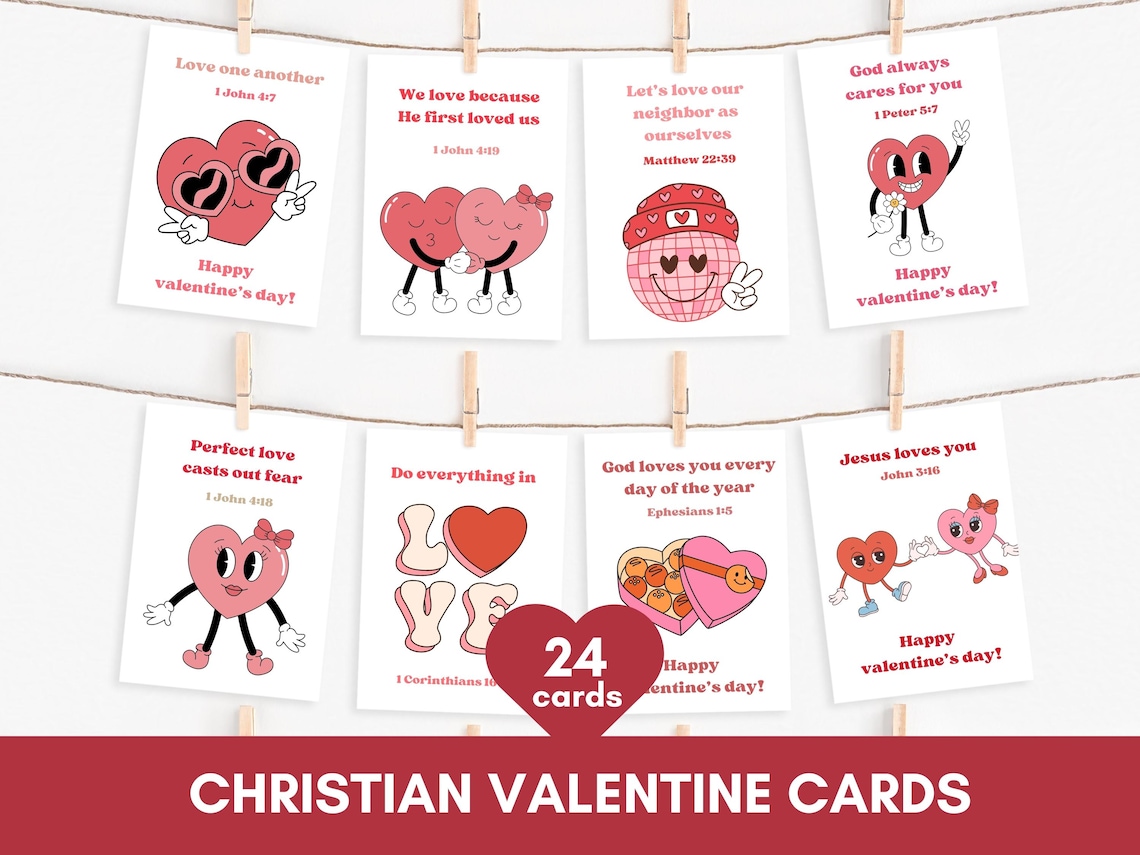 Christian Valentine Cards Set | Valentines Day Scripture Greeting Cards | Bible Verse Printable ...