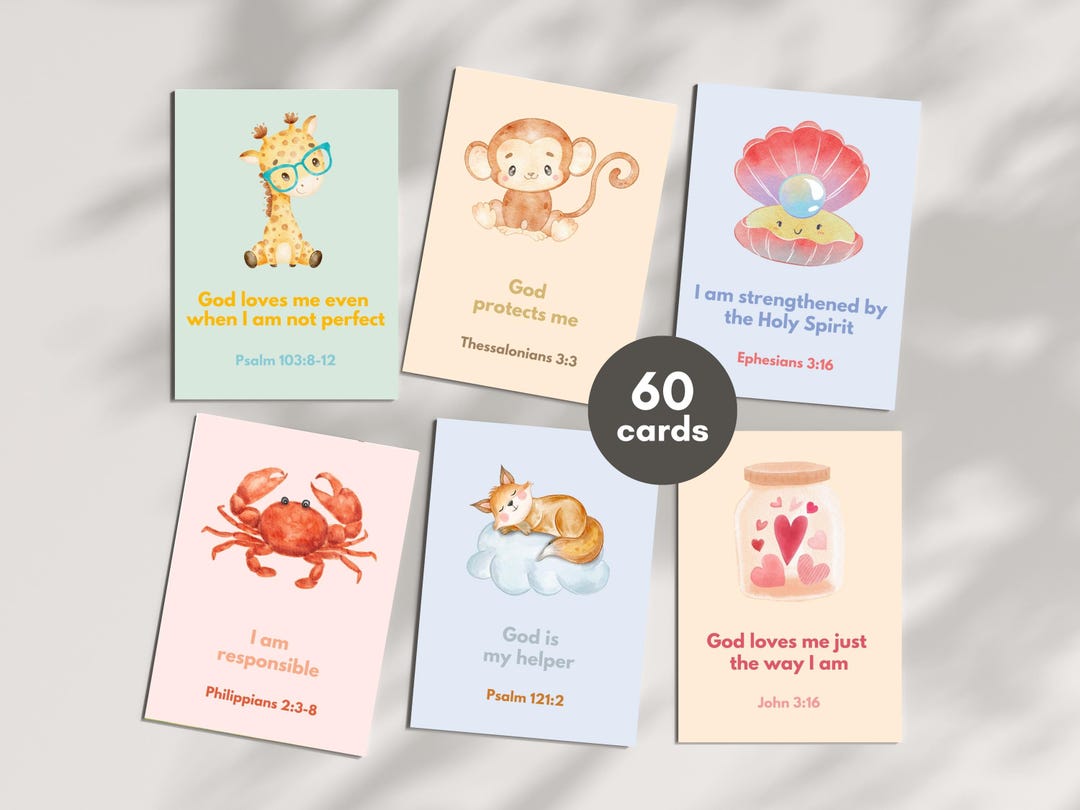 60 Christian Affirmation Cards for Kids | Positive Bible Verse Lunchbox ...