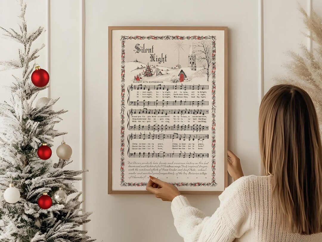 Silent Night Poster | Digital Vintage Christmas Carol Art Print ...