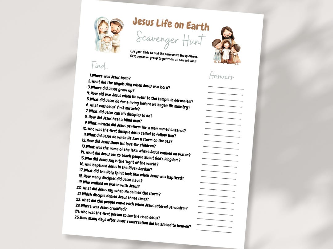 Jesus Life on Earth Scavenger Hunt for Kids | Church Group Game ...