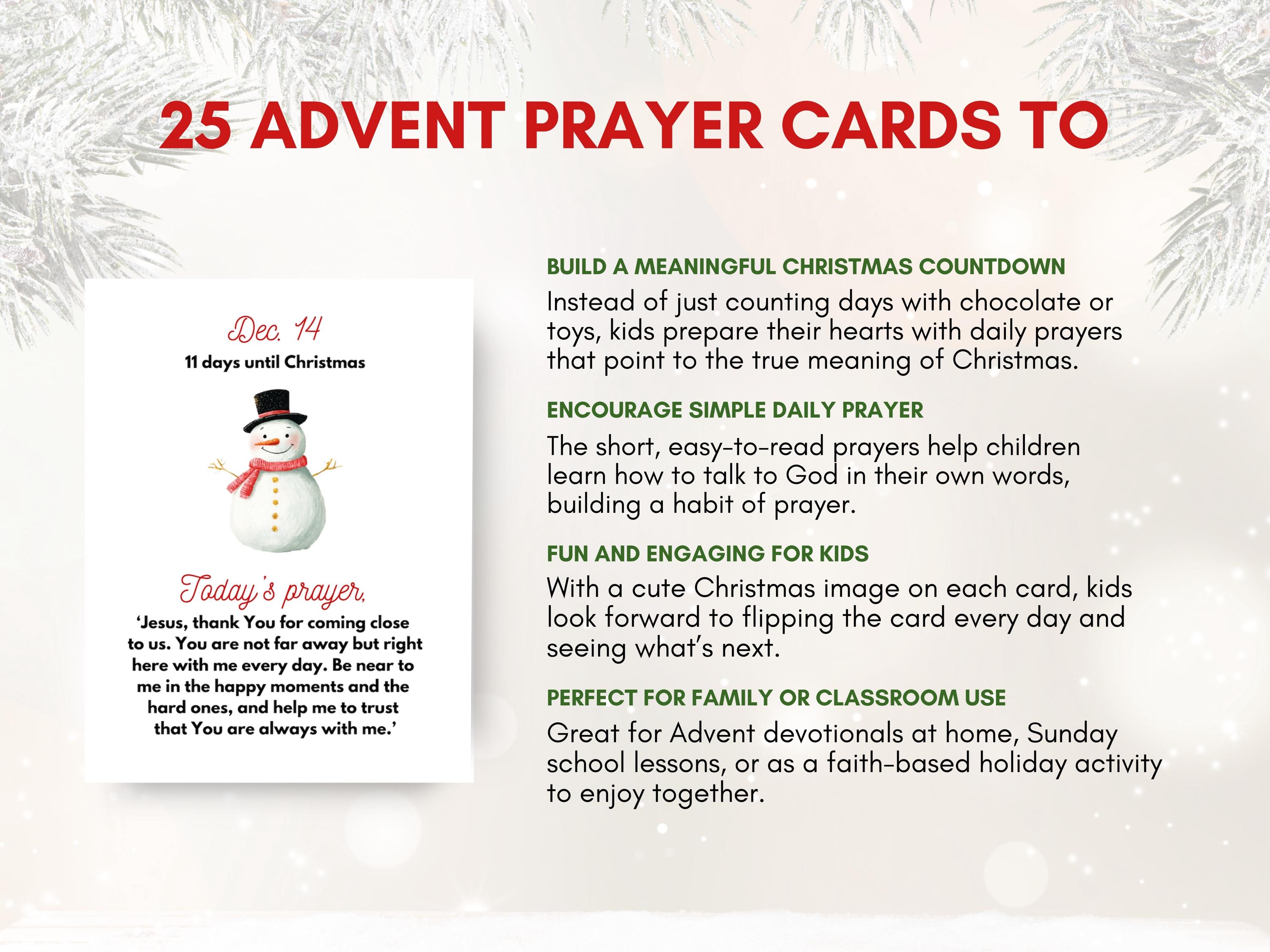 25 Advent Prayer Cards for Kids, Christmas Family Countdown Devotional ...