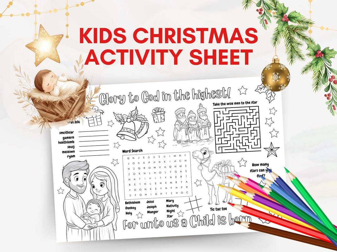 Printable Christmas Activity Placemat | Nativity Coloring Sheet for ...