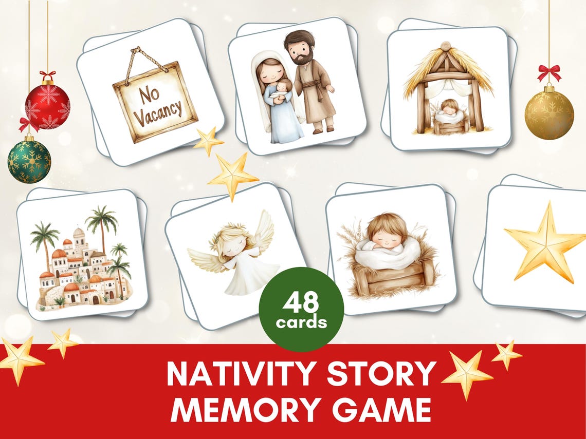 Nativity Themed Memory Match Game for Kids | Cute Christmas Family ...
