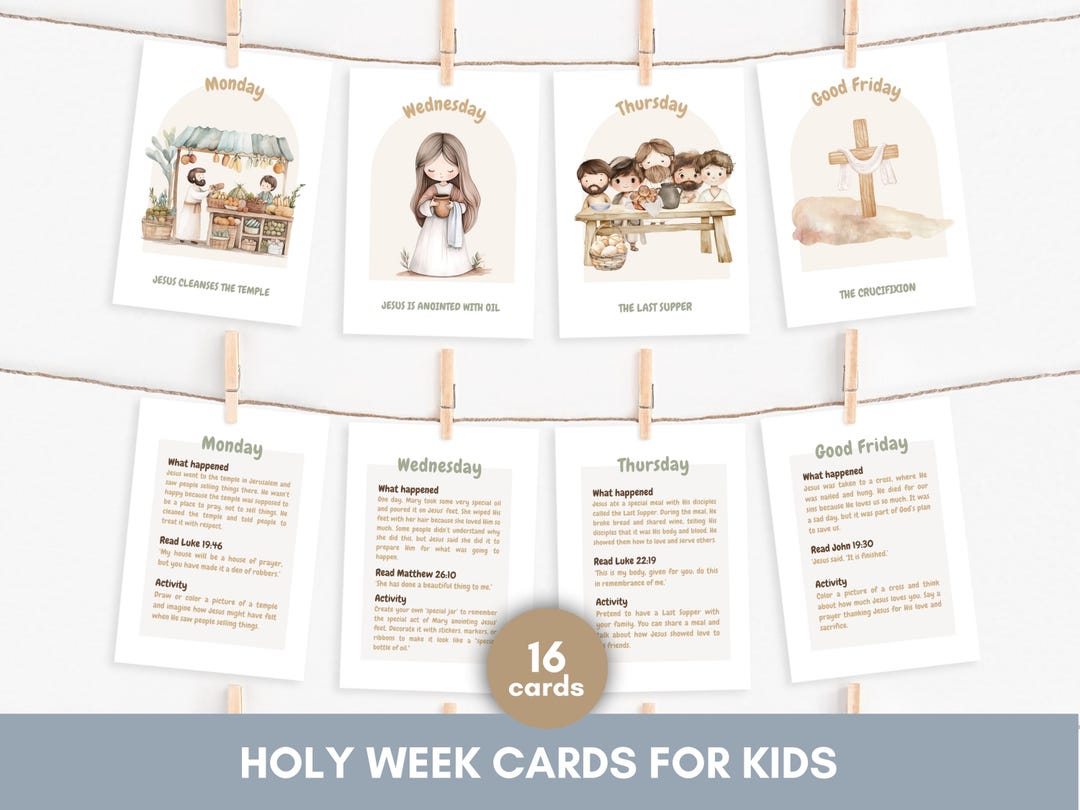 16 Holy Week Study Cards for Kids | Christian Easter Bible Verse and ...