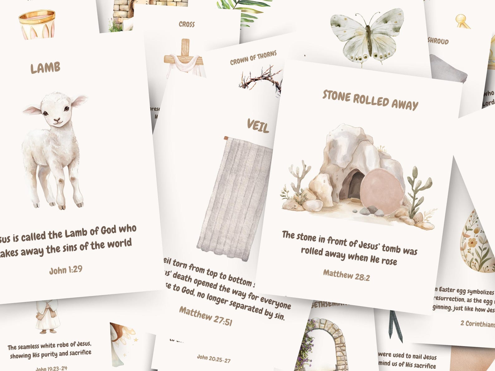 24 Christian Easter Symbol Cards for Kids | Holy Week Bible Verse Study ...