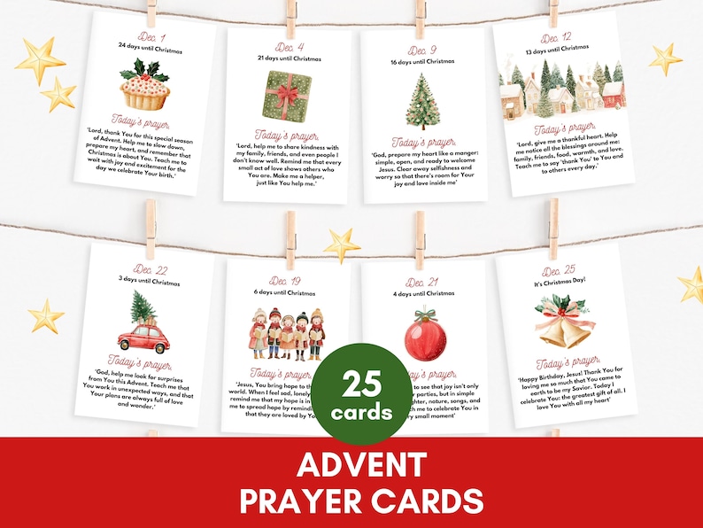 25 Advent Prayer Cards for Kids, Christmas Family Countdown Devotional ...