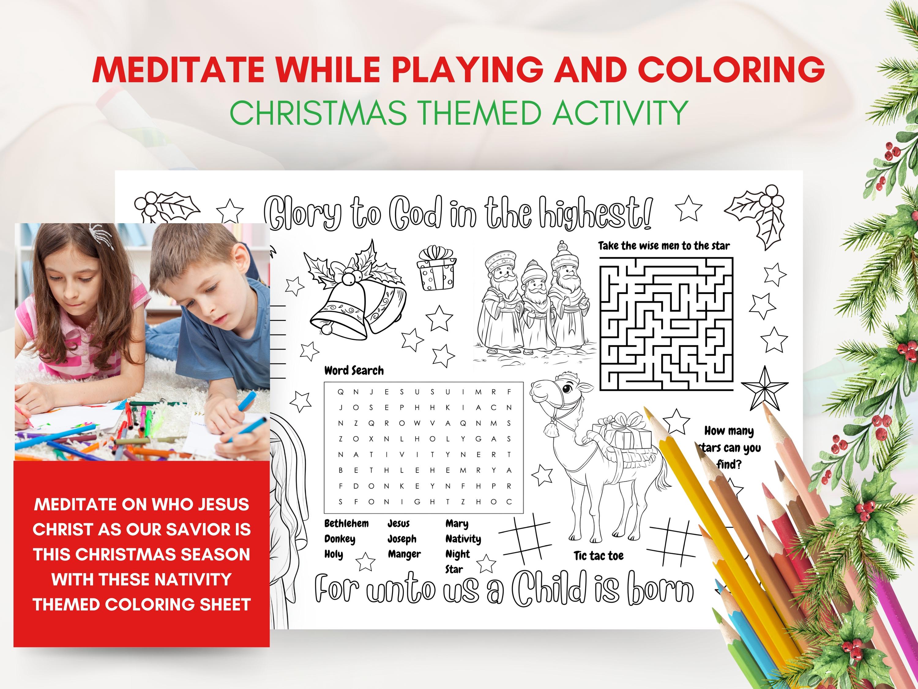Printable Christmas Activity Placemat | Nativity Coloring Sheet for ...