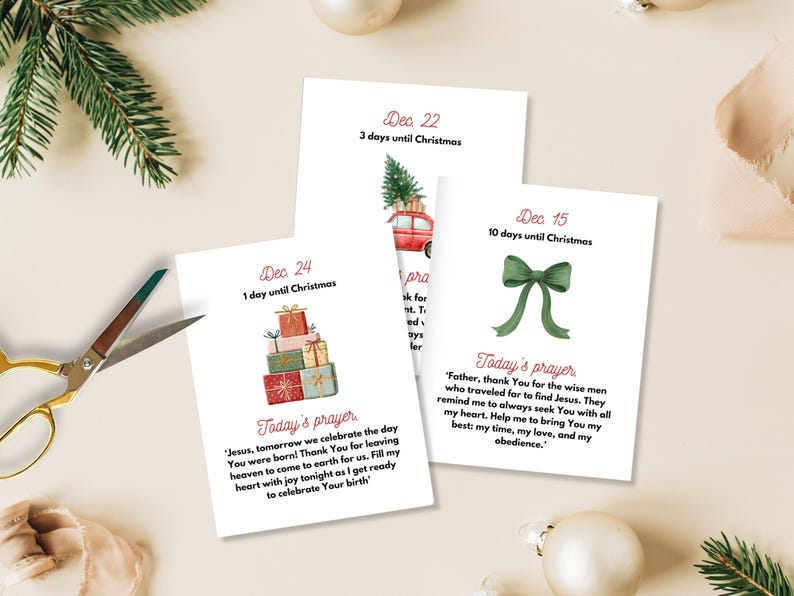 25 Advent Prayer Cards for Kids, Christmas Family Countdown Devotional ...