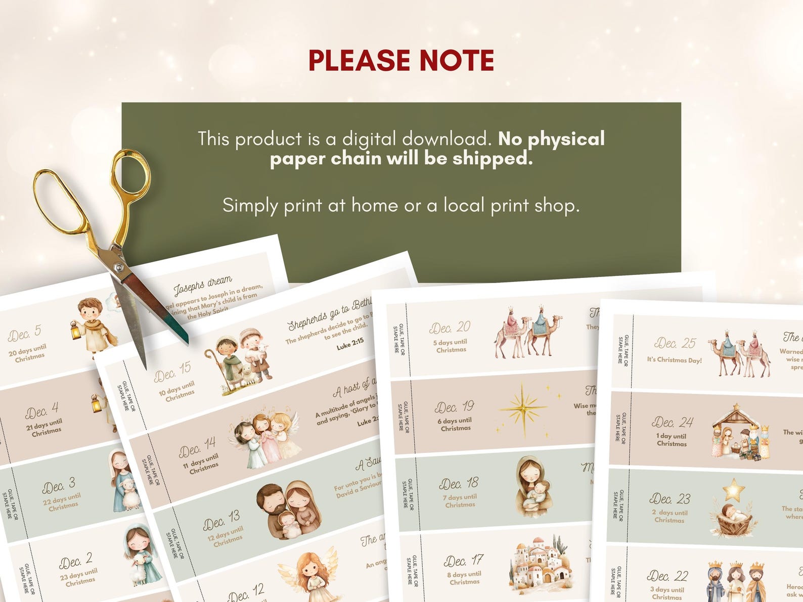 Christmas Countdown Paper Chain for Kids, Bible Verse Advent Calendar ...