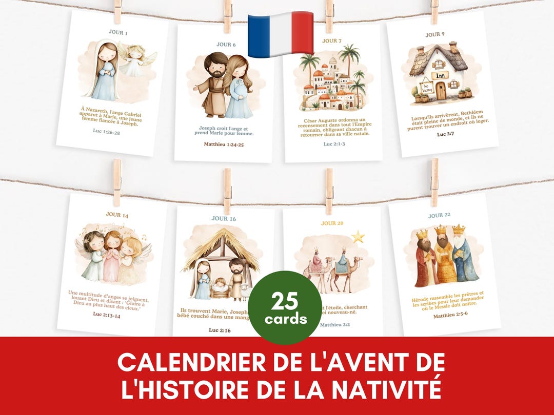 FRENCH Nativity Story Advent Calendar for Kids | Bible Verse Christmas ...