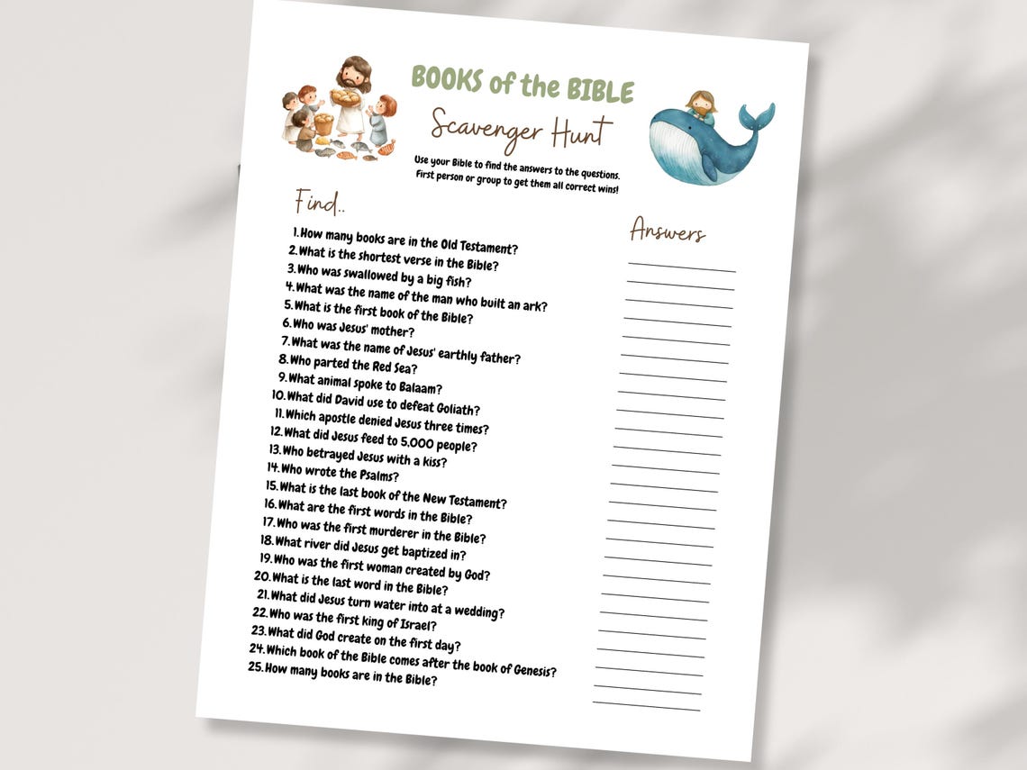 Books of the Bible Scavenger Hunt for Kids | Church Group Game ...