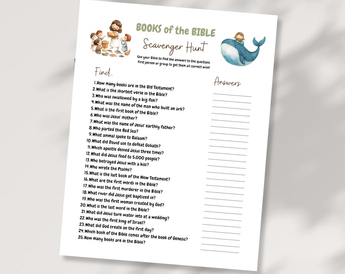 Books of the Bible Scavenger Hunt Game Printable Church Game Women's ...