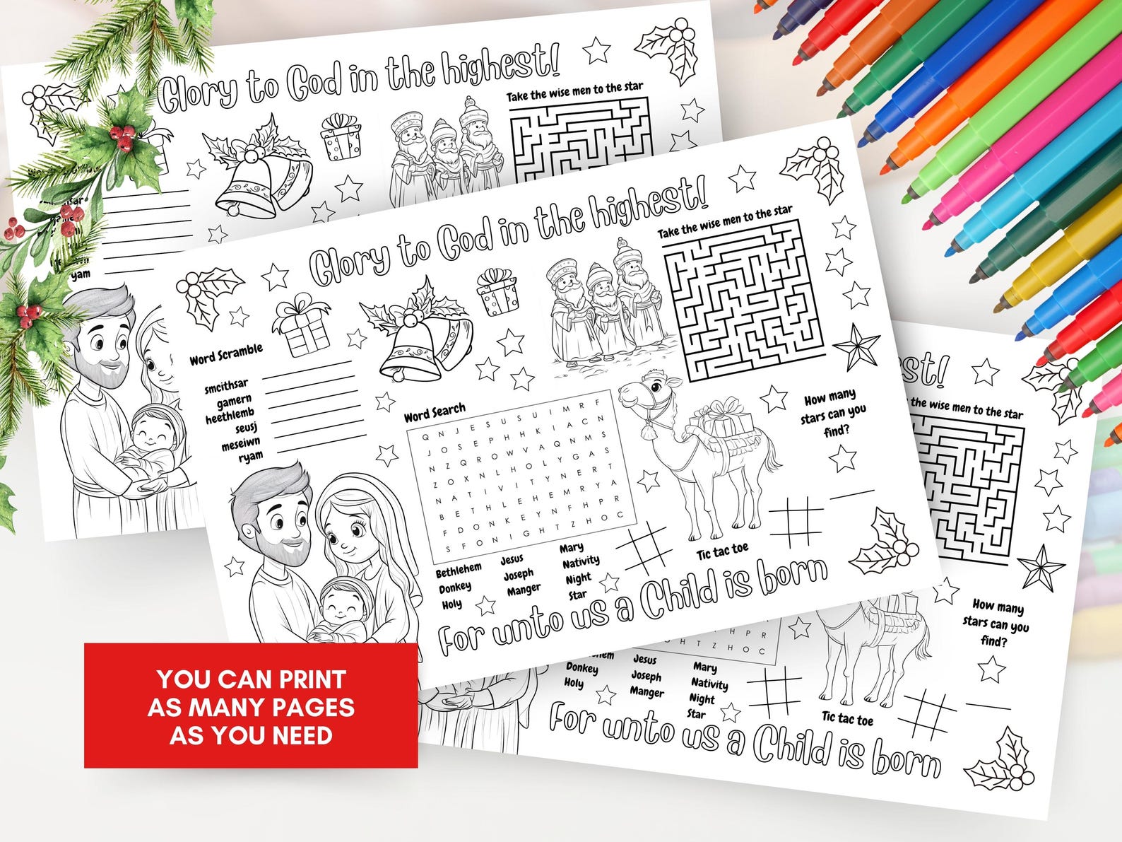 Printable Christmas Activity Placemat | Nativity Coloring Sheet for ...