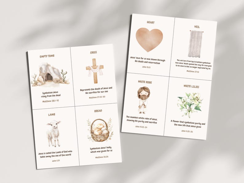 24 Christian Easter Symbol Cards for Kids | Holy Week Bible Verse Study ...