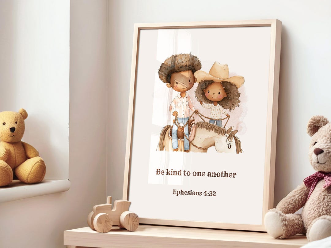 Be Kind to One Another | Cute Christian Nursery Wall Art | Cowboy Bible ...