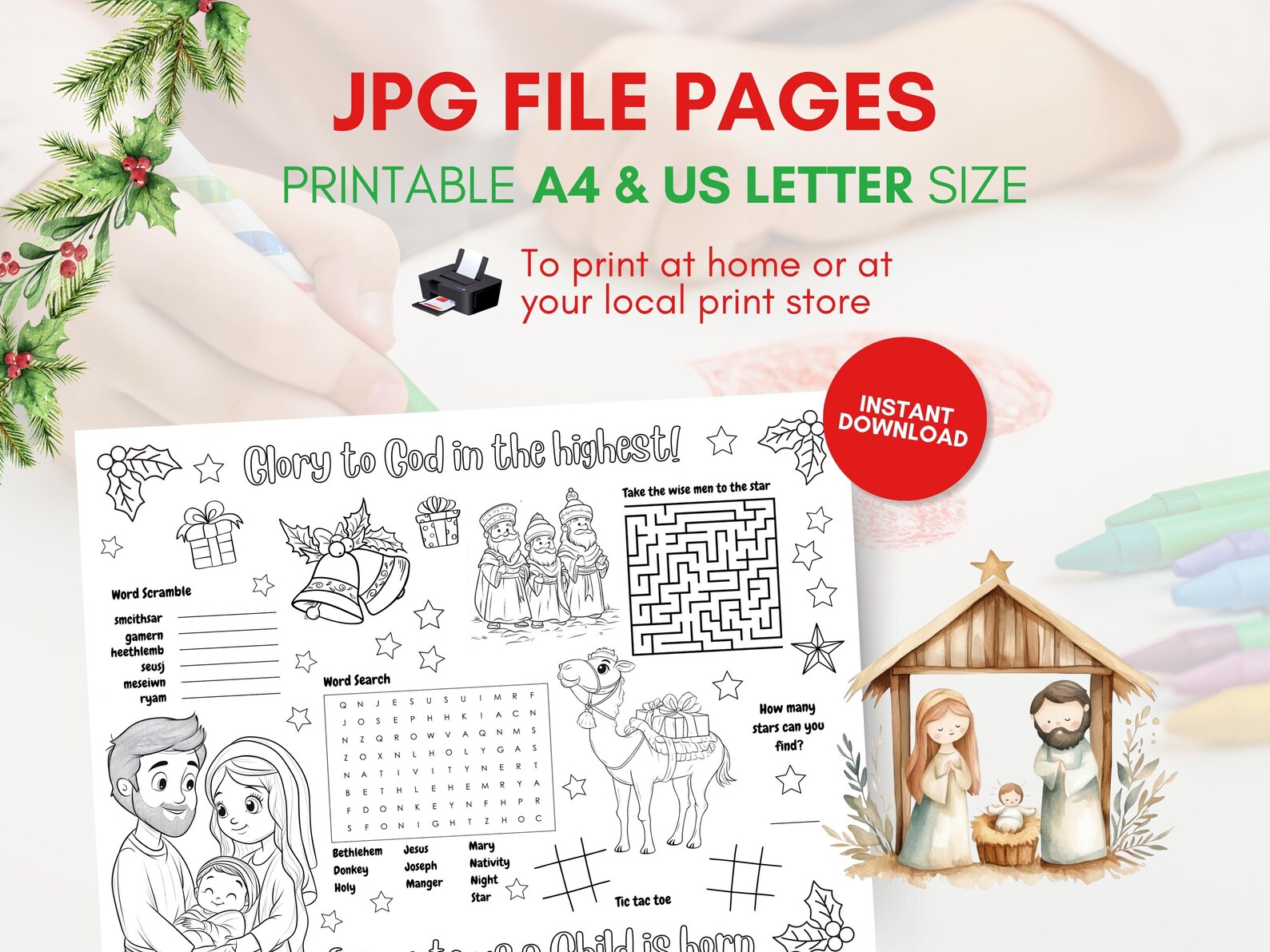 Printable Christmas Activity Placemat | Nativity Coloring Sheet for ...