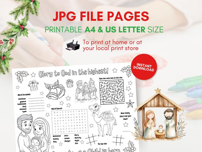 Printable Christmas Activity Placemat | Nativity Coloring Sheet for ...
