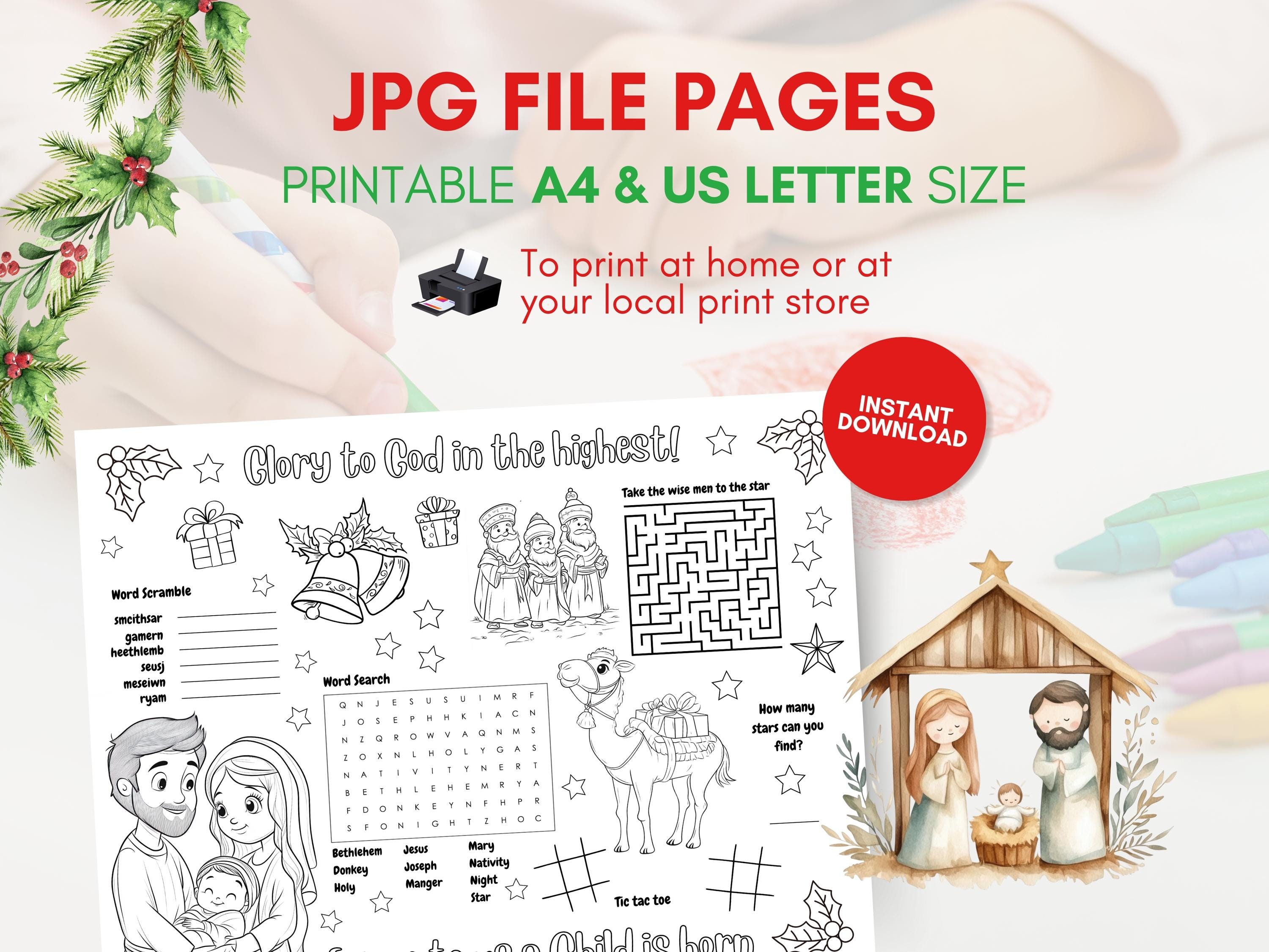 Printable Christmas Activity Placemat | Nativity Coloring Sheet for ...