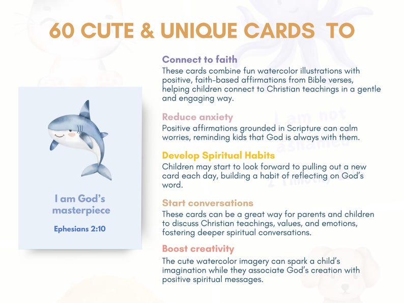 60 Christian Affirmation Cards for Kids | Positive Bible Verse Lunchbox ...
