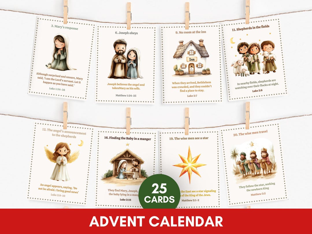 Advent Calendar for Kids, Bible Verse Christmas Countdown, Printable ...