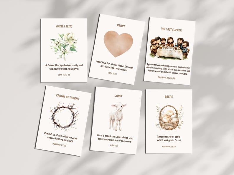 24 Christian Easter Symbol Cards for Kids | Holy Week Bible Verse Study ...