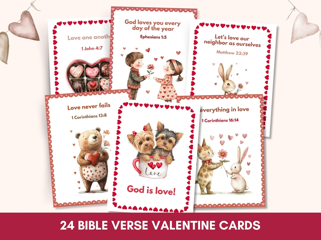24 Christian Valentine Cards Set | Valentines Day Scripture Greeting ...