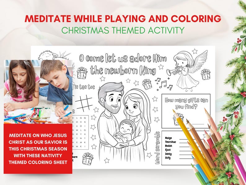 Printable Christmas Activity Placemat | Nativity Coloring Sheet for ...